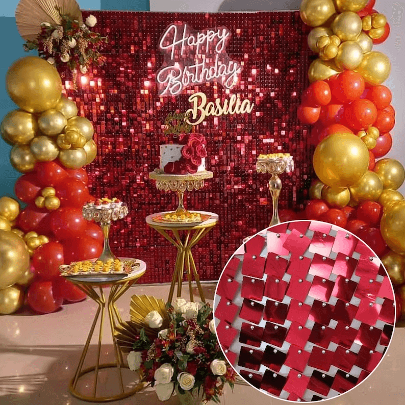 Red Shimmer Backdrop Wall Panels For Engagement Party & Wedding Decor ...