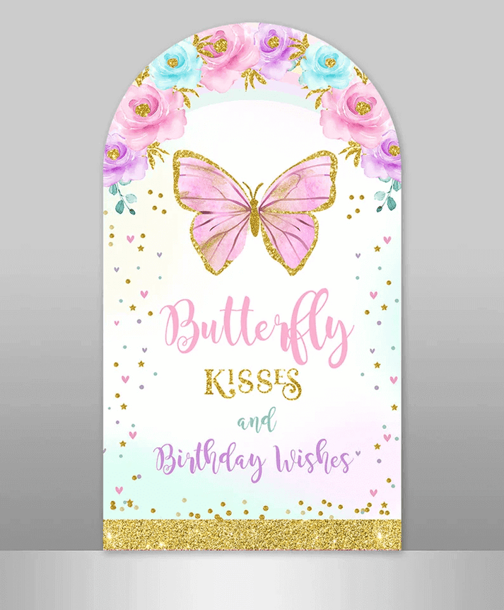 Floral Butterfly Kisses Baby Wishes Double-Sided Arch Backdrop Cover ...