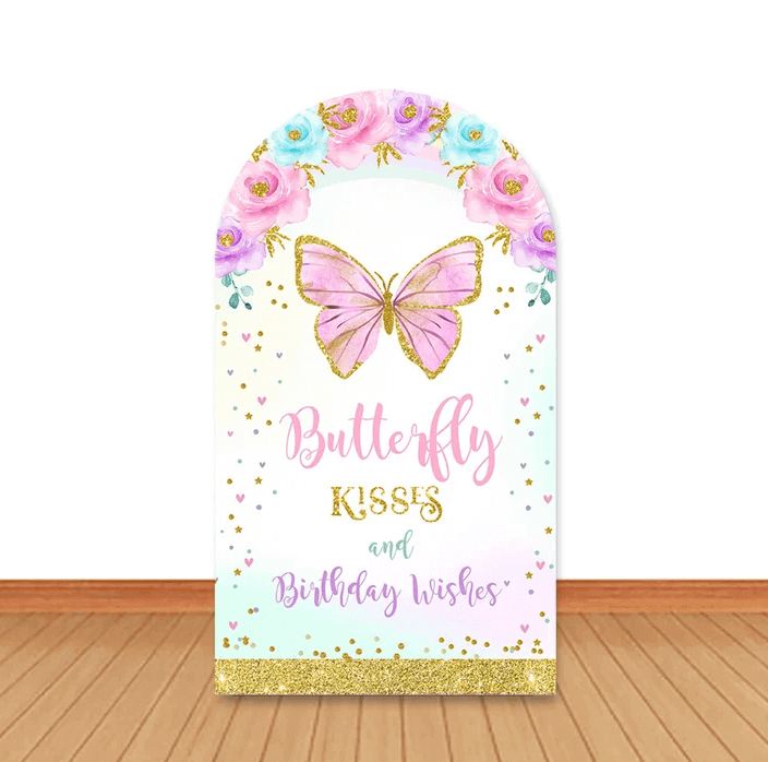 Floral Butterfly Kisses Baby Wishes Double-Sided Arch Backdrop Cover ...