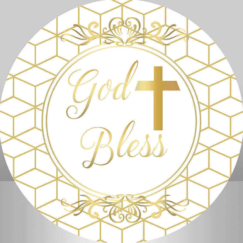 Gold God Bless Cross Backdrop for Baptism & First Communion – webackdrops