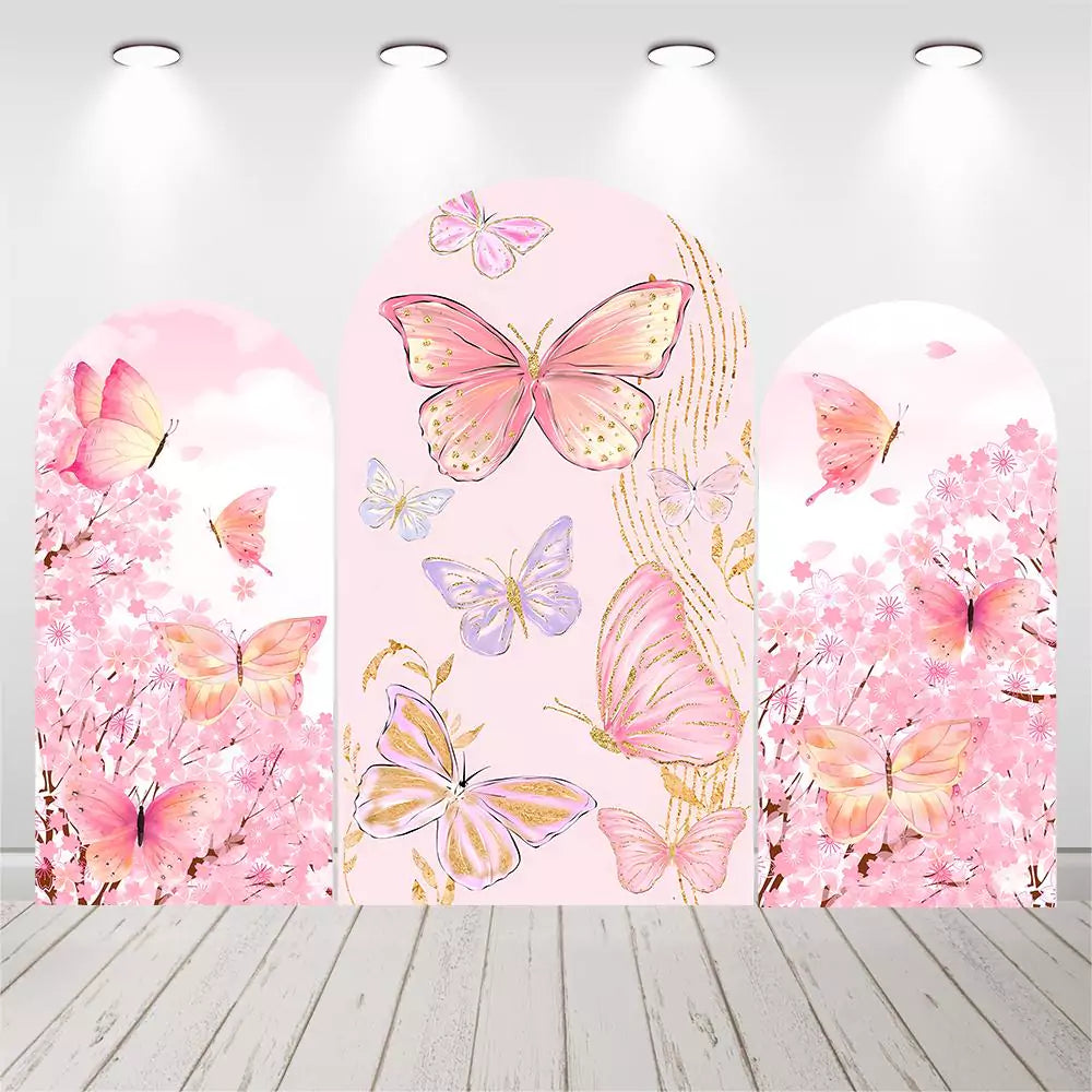 Pink Butterfly Girls Birthday Baby Shower Arched Backdrops – webackdrops