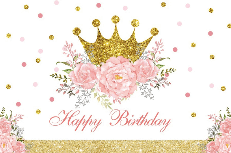 Pink Floral Gold Crown Happy Birthday Party Backdrop – webackdrops