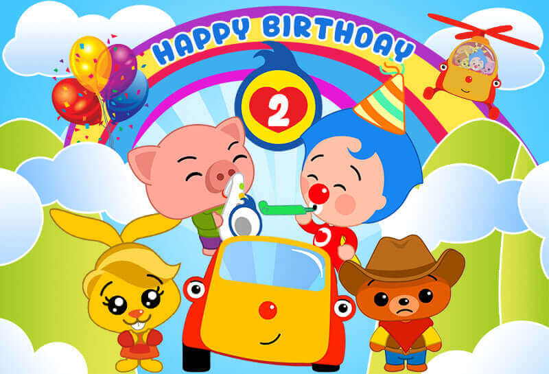 Plim Rainbow Cartoon Pig Bear Happy Birthday Party Backdrop – webackdrops