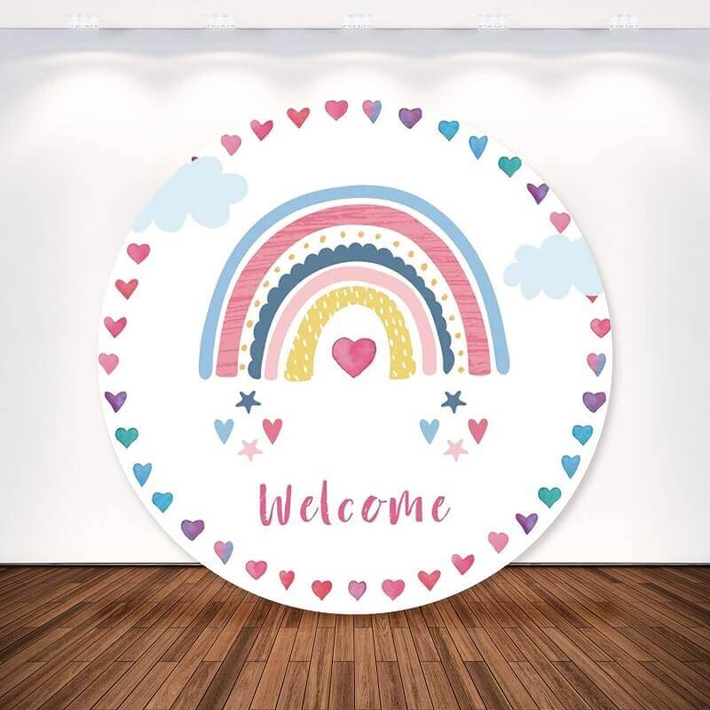 Rainbow Cloud Welcome Baby Birthday Party Round Backdrop – webackdrops