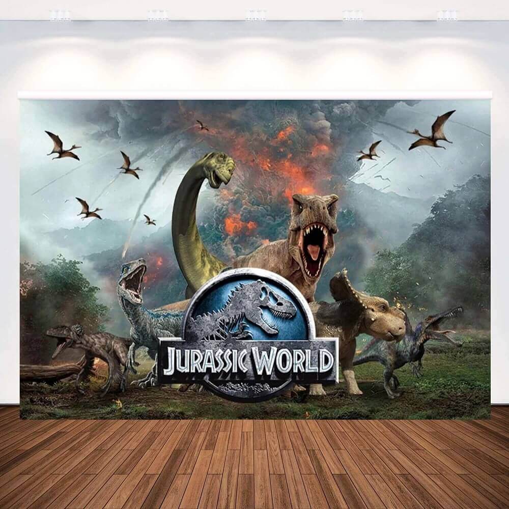 Volcano Eruption Jurassic Park Background Boy 1st Birthday Party Photo ...