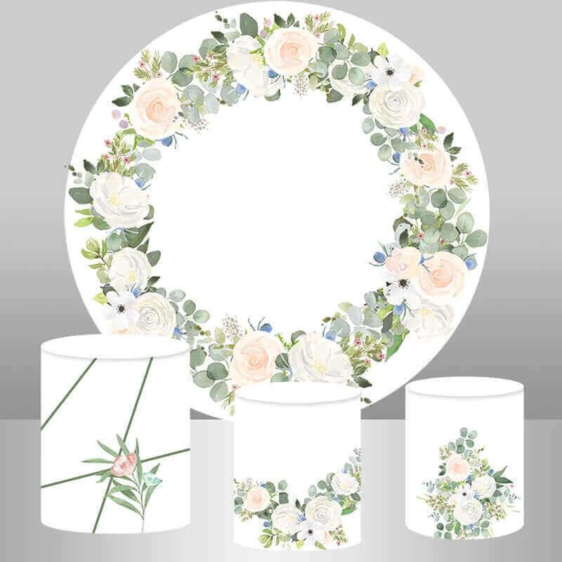 White Flower Bridal Shower Wedding Party Round Backdrop Set – webackdrops