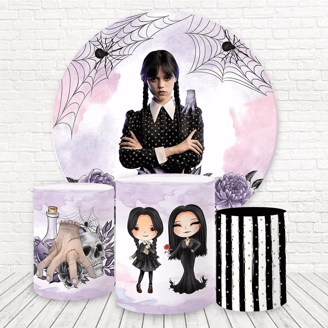 Gothic Addams Family Party Backdrop with Matching Cylinders – webackdrops