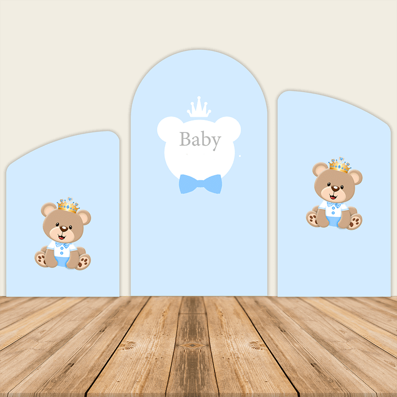 Bear Theme Blue Arched Backdrop for Baby Shower Decoration – webackdrops
