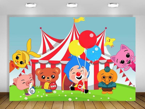 Cartoon Circus Backdrop with Plim Plim for Kids' Parties – webackdrops