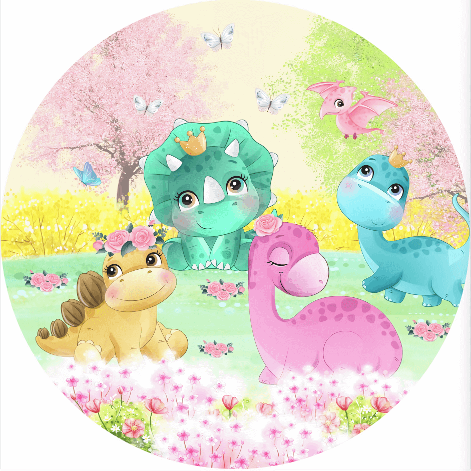 Adorable Cartoon Dinosaur Round Backdrop and Cylinder Covers – webackdrops