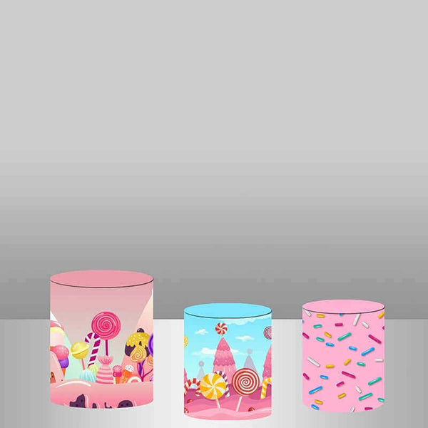 Candyland Round Backdrop and Cylinder Covers Set for Parties – webackdrops