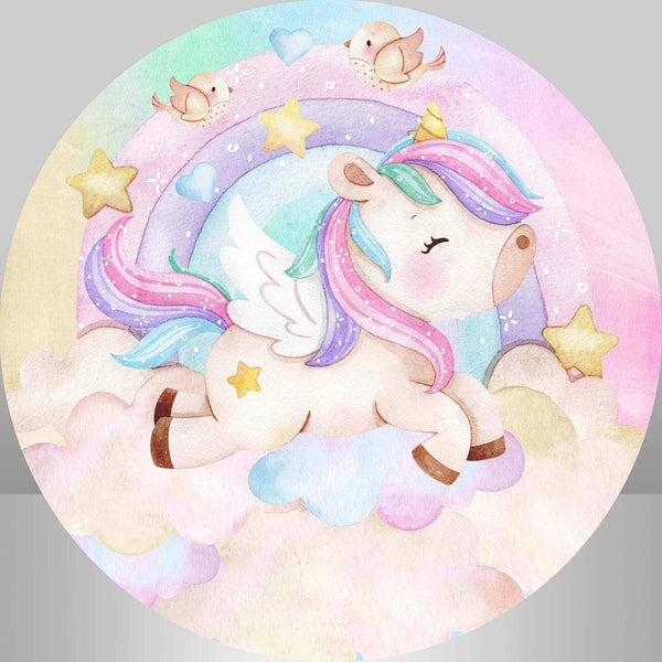 Flying Unicorn and Rainbow Party Round Backdrop Set for Kids – webackdrops