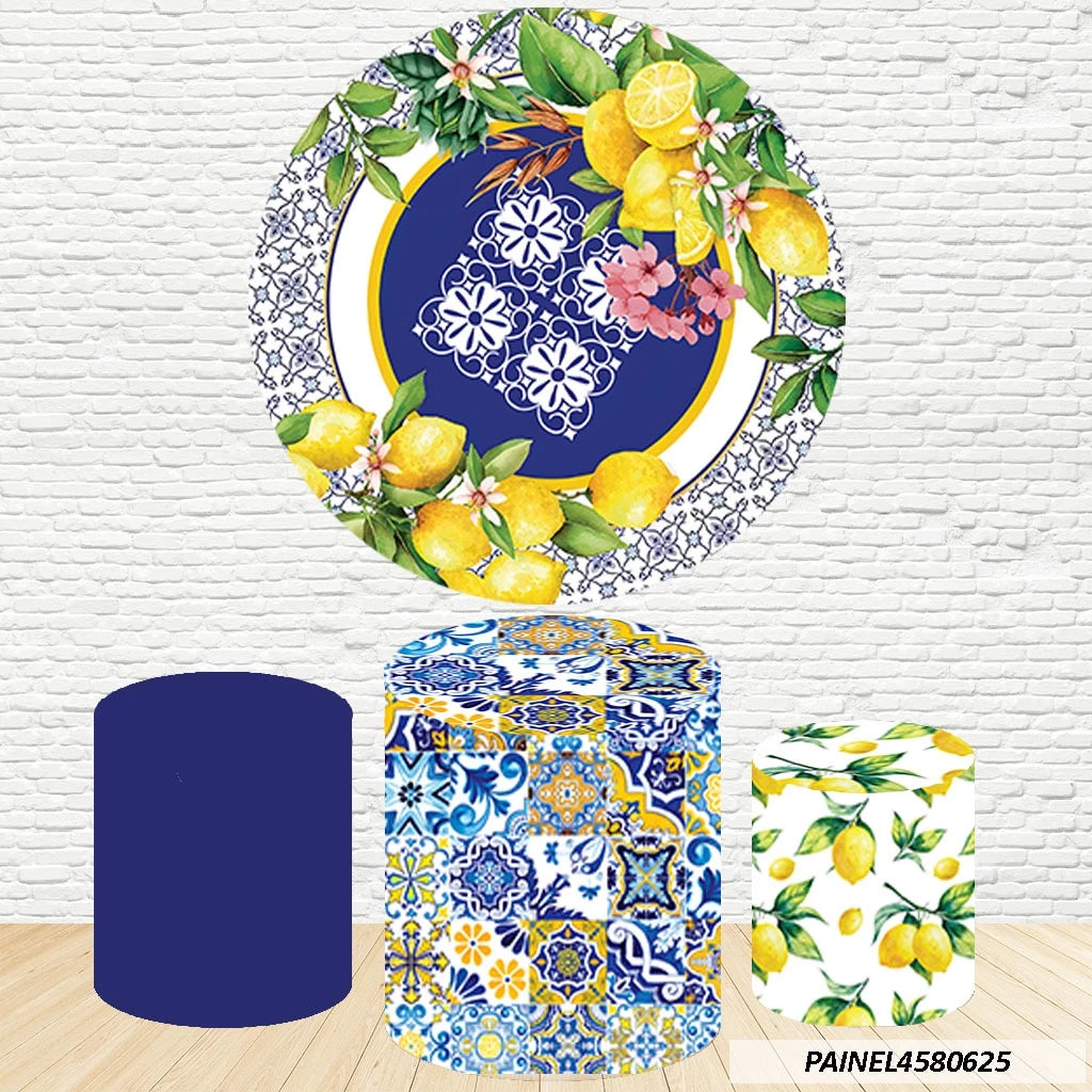 Mediterranean Lemon Blue Tile Round Backdrop – webackdrops