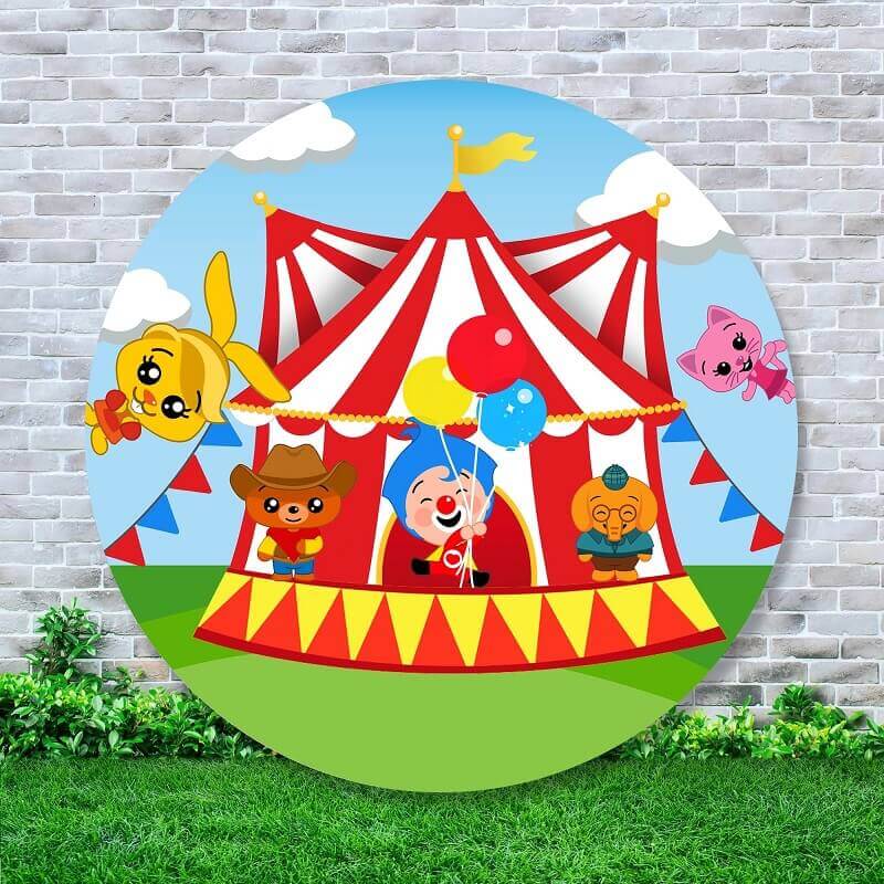 Fondo de cumpleaños redondo con tema de circo infantil de Plim Plim y ...