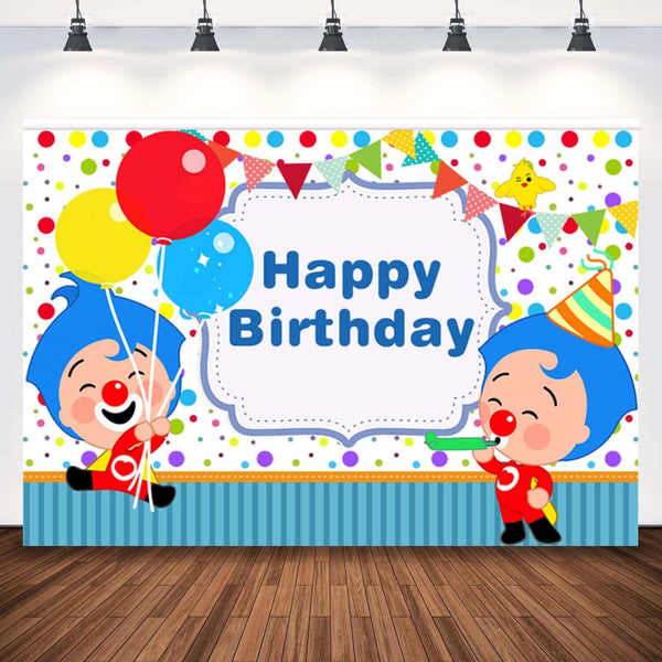 Colorful Plim Plim and Balloons Happy Birthday Background – webackdrops