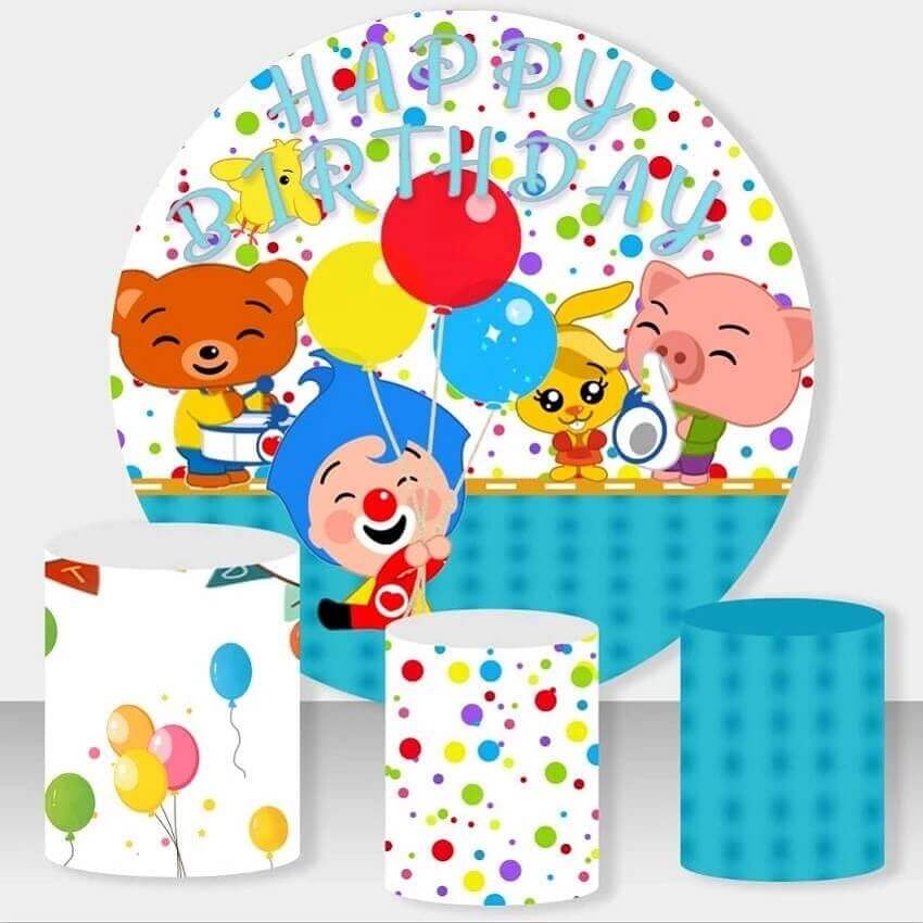 Plim Plim Cartoon Birthday Blue Backdrop with Plinth Covers – webackdrops