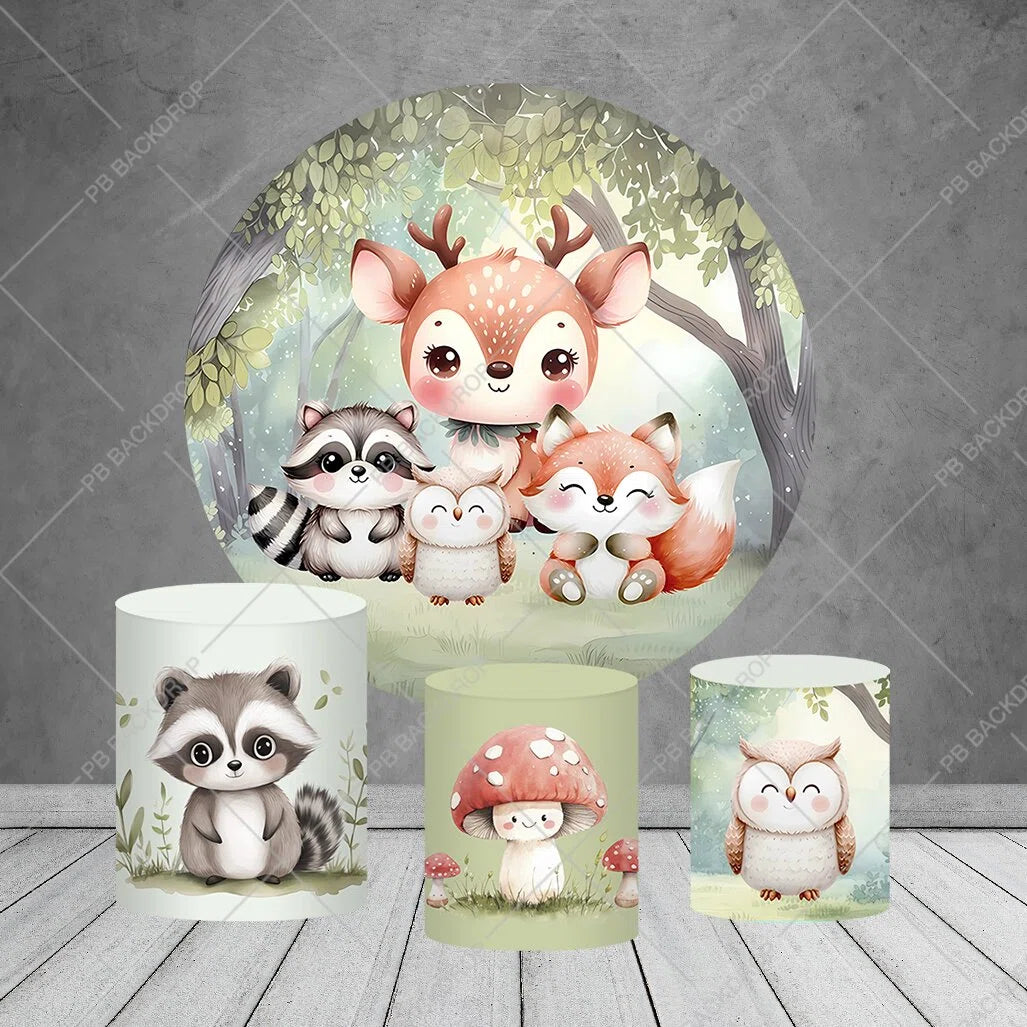 Woodland Animals Forest Party Round Backdrop – webackdrops